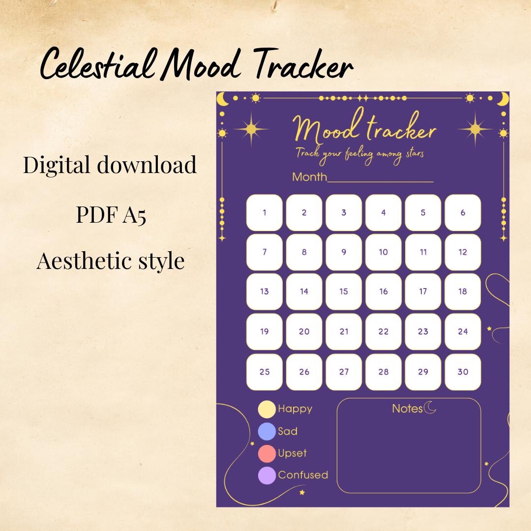 Celestial Mood Tracker. Printable Monthly Star Mood Chart.fantasy ...