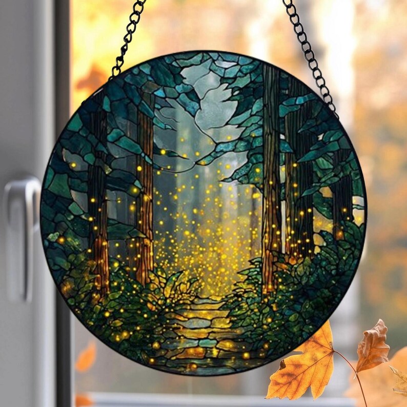 Enchanted Forest Firefly Glass Suncatcher, Magical Window Decor Gift ...