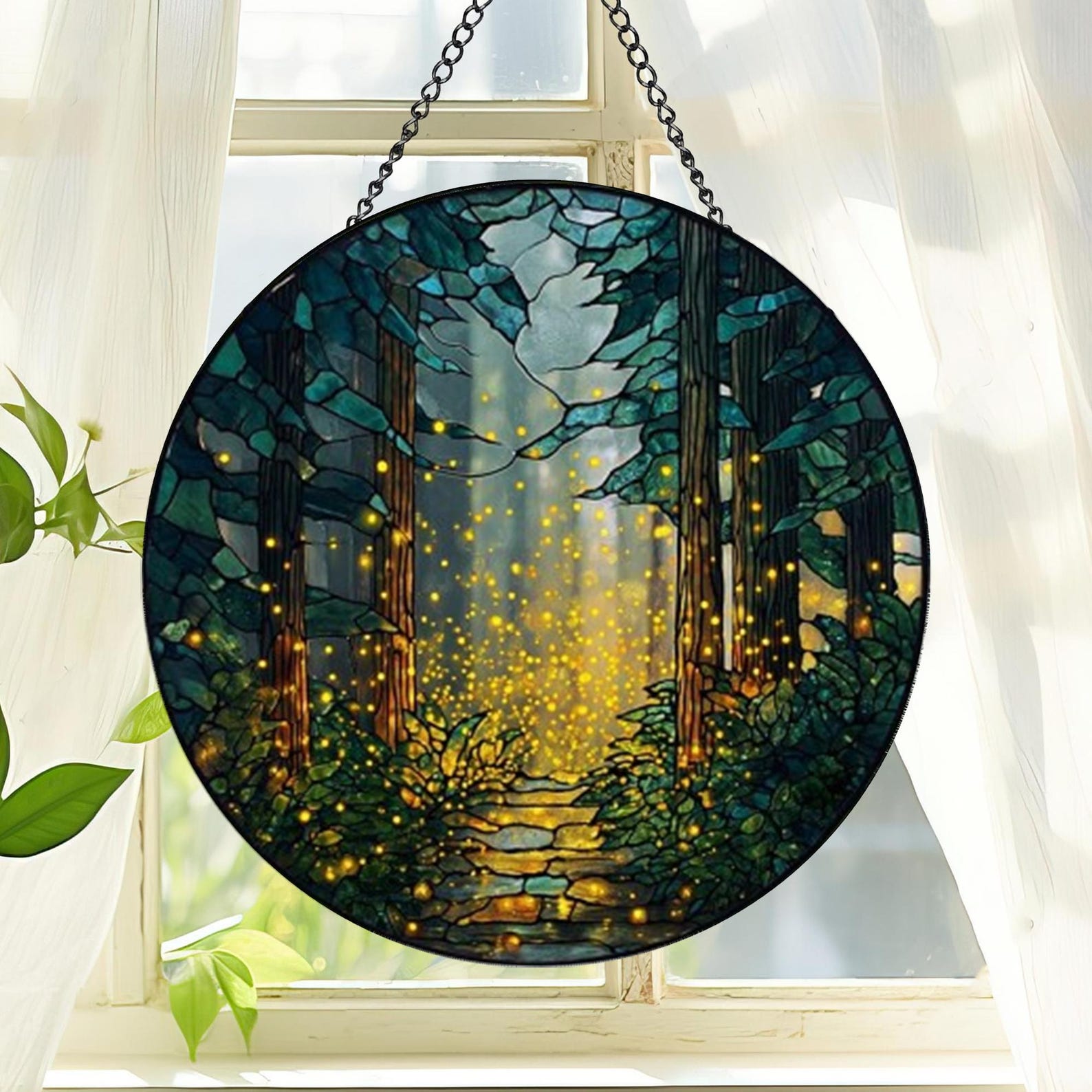 Enchanted Forest Firefly Glass Suncatcher, Magical Window Decor Gift ...