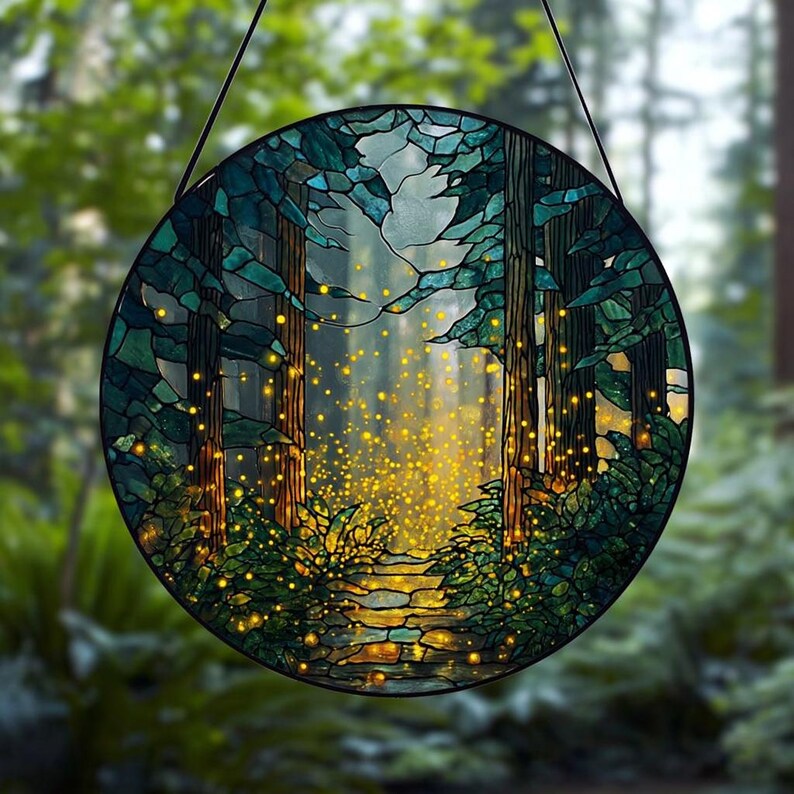 Enchanted Forest Firefly Glass Suncatcher, Magical Window Decor Gift ...