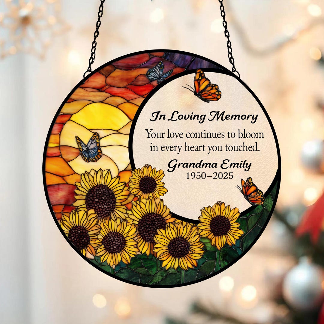 In Loving Memory Glass Suncatcher, Sunflower Memorial Window Hanging ...