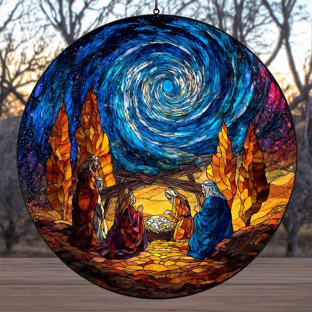 Holy Family Nativity Window Hanging, Nativity Stained Glass Suncatcher ...