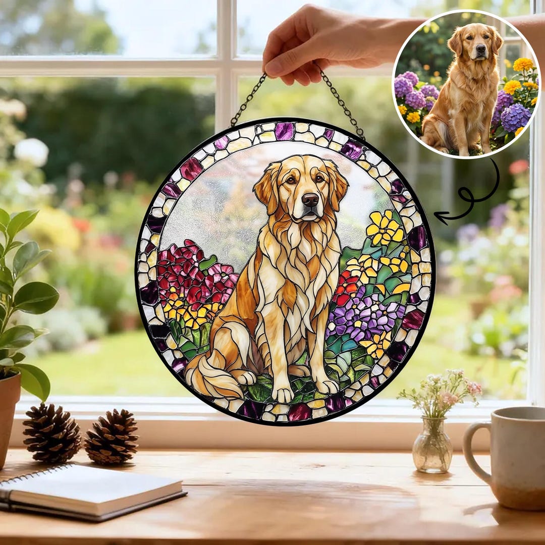 Custom Dog Glass Suncatcher, Glass Dog Memorial, Custom Dog Portrait ...