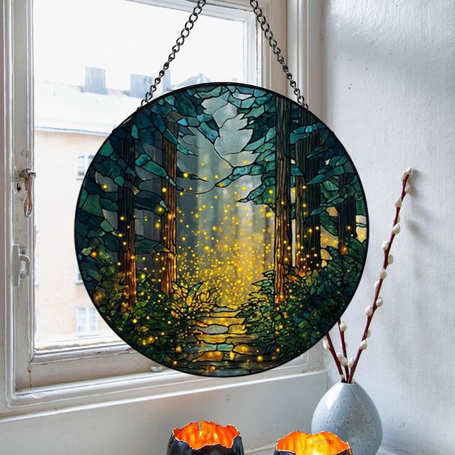 Enchanted Forest Firefly Glass Suncatcher, Magical Window Decor Gift ...