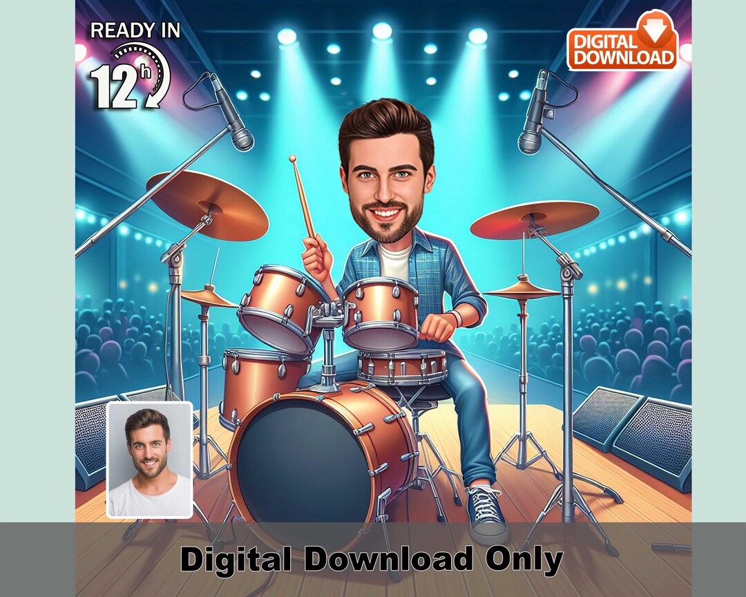 Drummer CARICATURE Portrait Custom MUSICIAN Caricature Drawing From ...