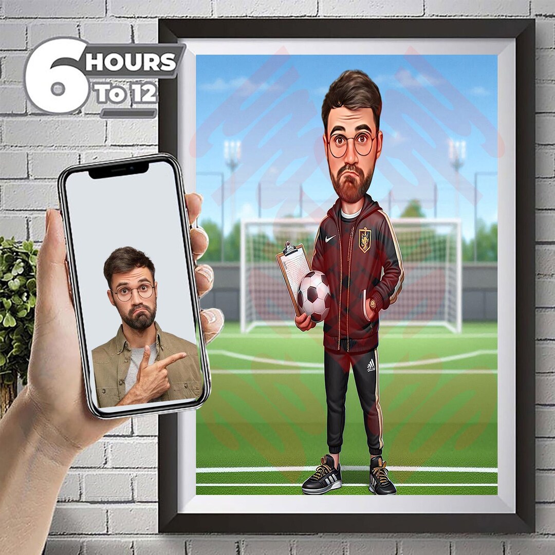 Bespoke Soccer Coach Cartoon Portrait, Custom Soccer Coach Caricature ...