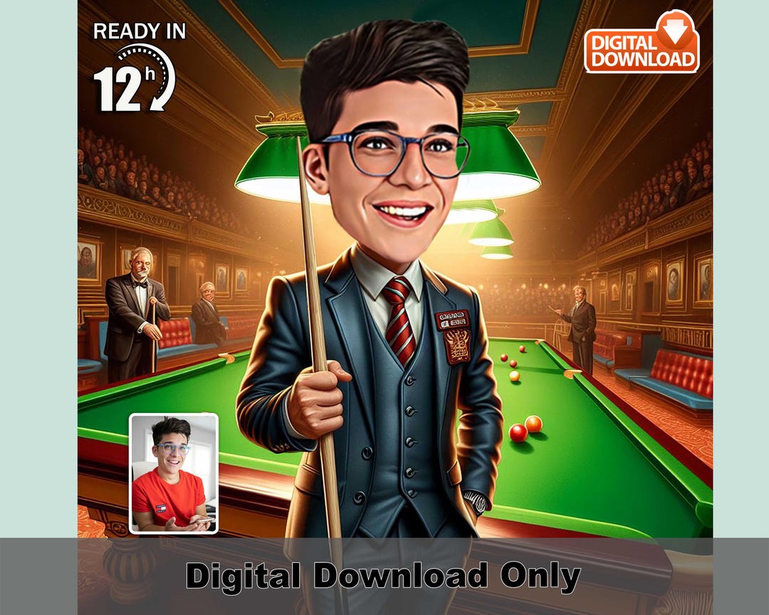 Custom Snooker Player Caricature—personalized Cartoon Portrait in Club ...