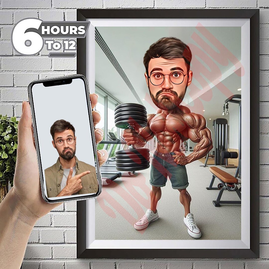 Custom Gym Fitness Cartoon Caricature, Gym Caricature Drawing From ...