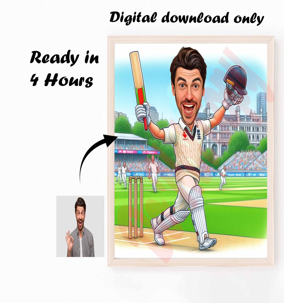 Custom Cricket Player Cartoon Portrait, Cricket Caricature, Gift for ...