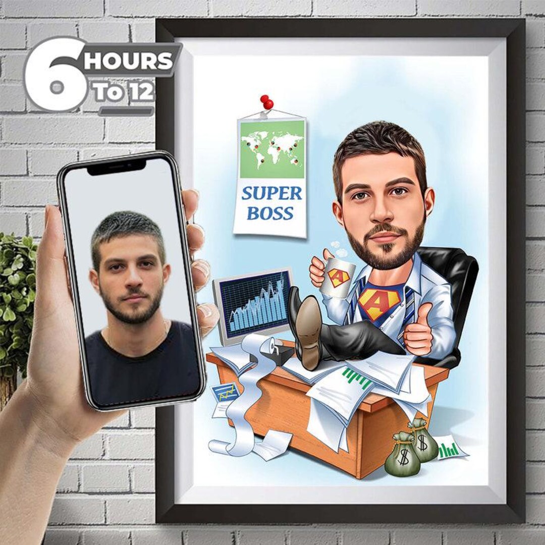 Personalized Cartoon Portrait, Boss Gift Idea, Custom Boss Drawing ...