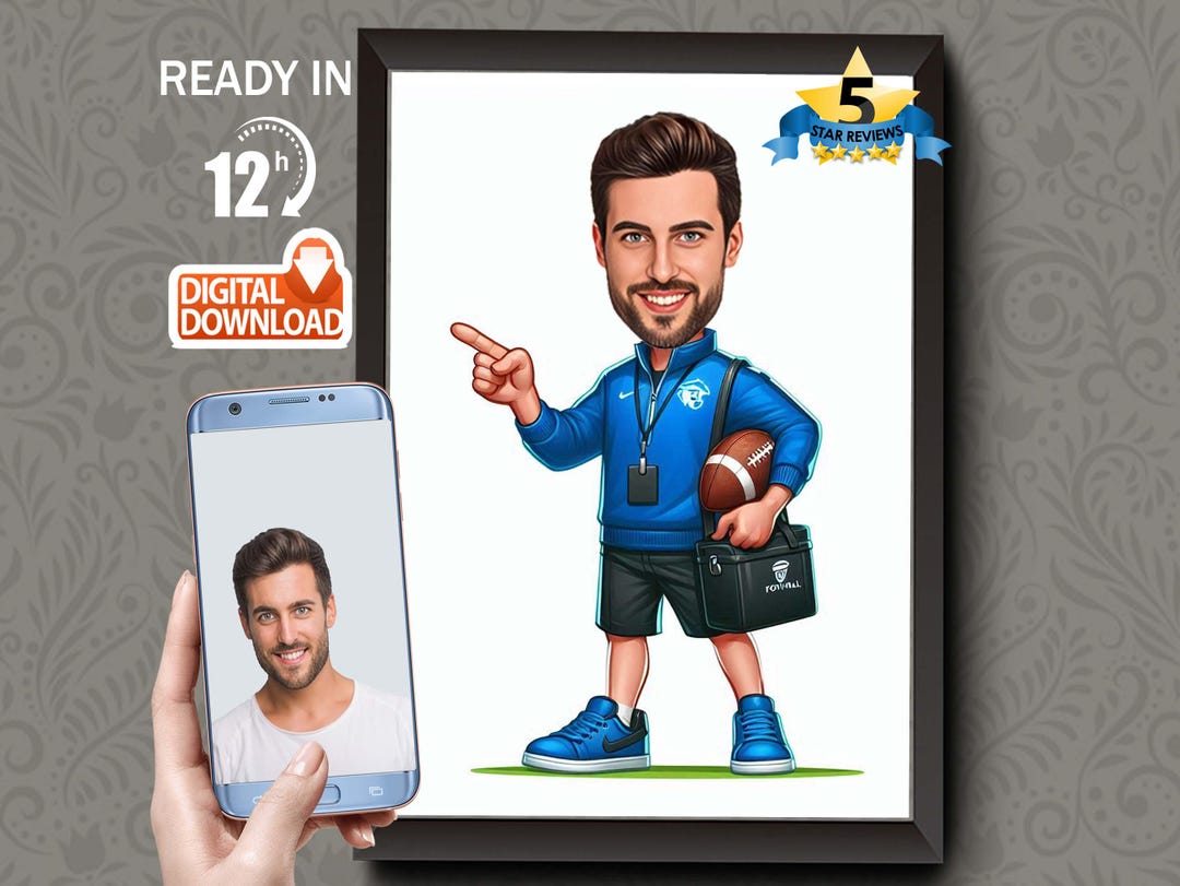 America Football Coach Cartoon: Custom Coach Cartoon Portrait, Coach ...