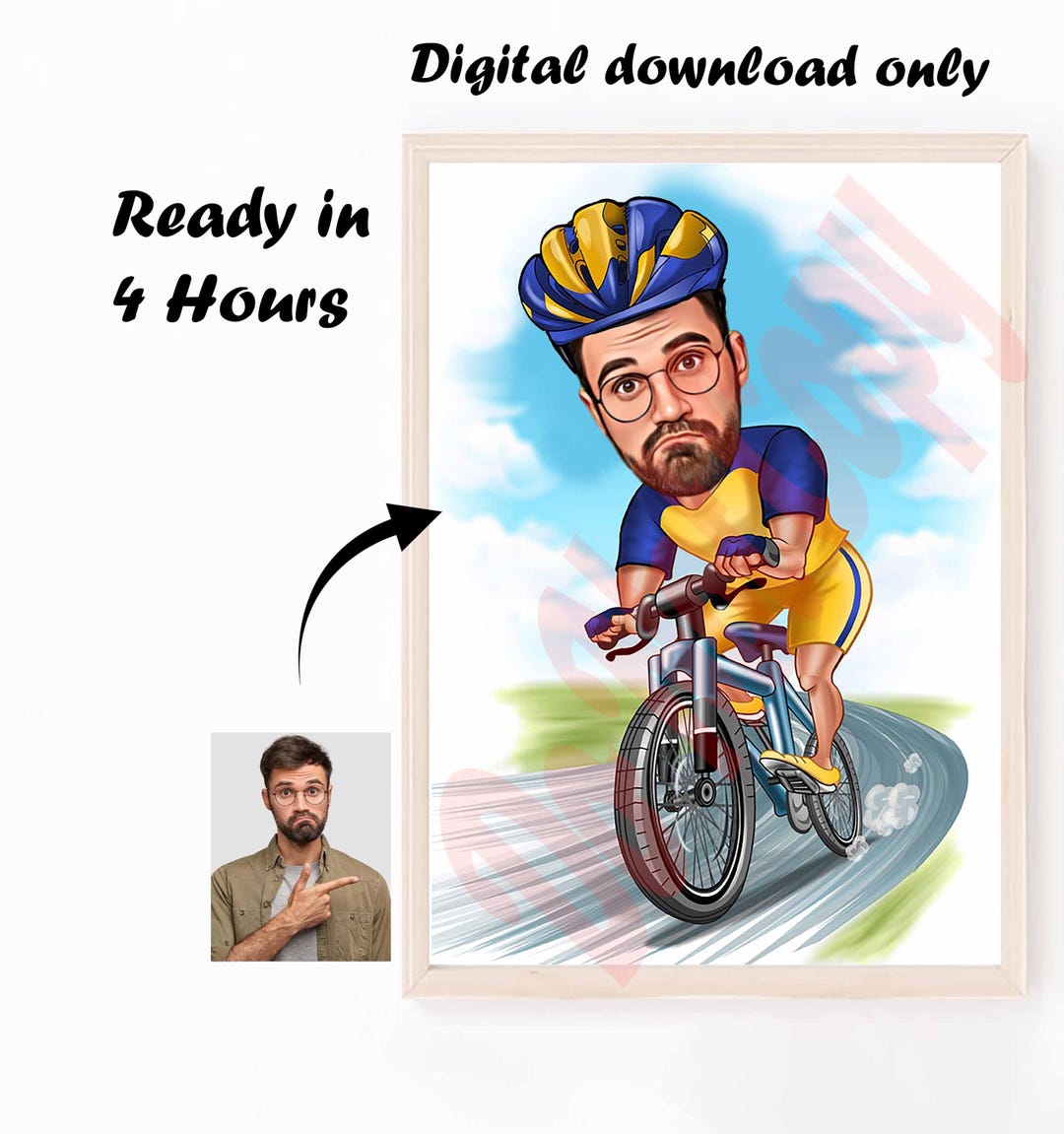 Personalized Cyclist Cartoon Portrait, Cycling Cartoon Art, Custom ...