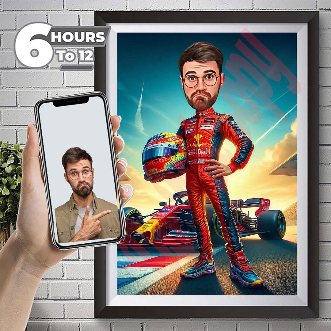 Bespoke F1 Racing Caricature Racing Bomber F1 Cartoon Drawing From ...