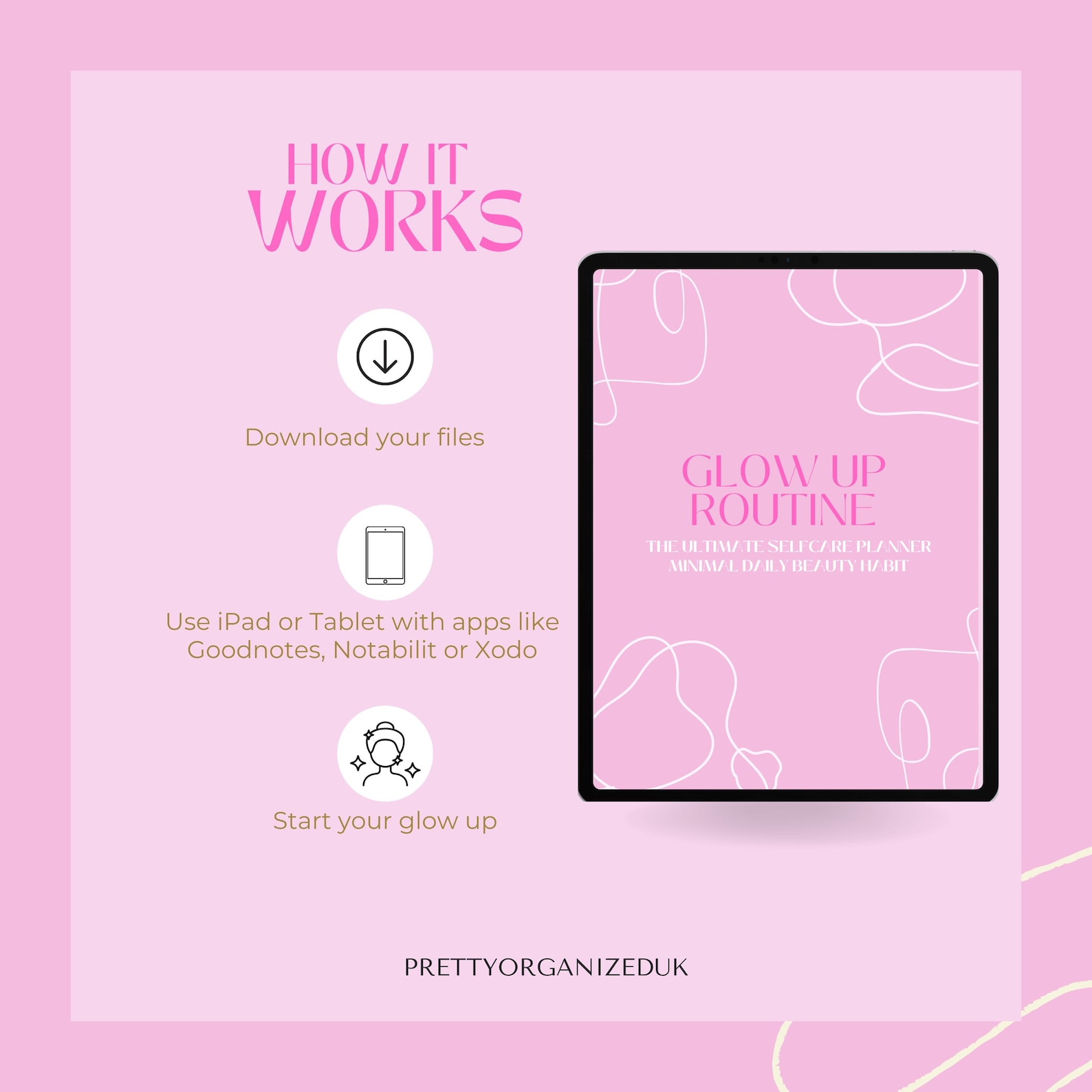 Pink Glow up Digital Planner: Self-care, Wellness & Productivity ...