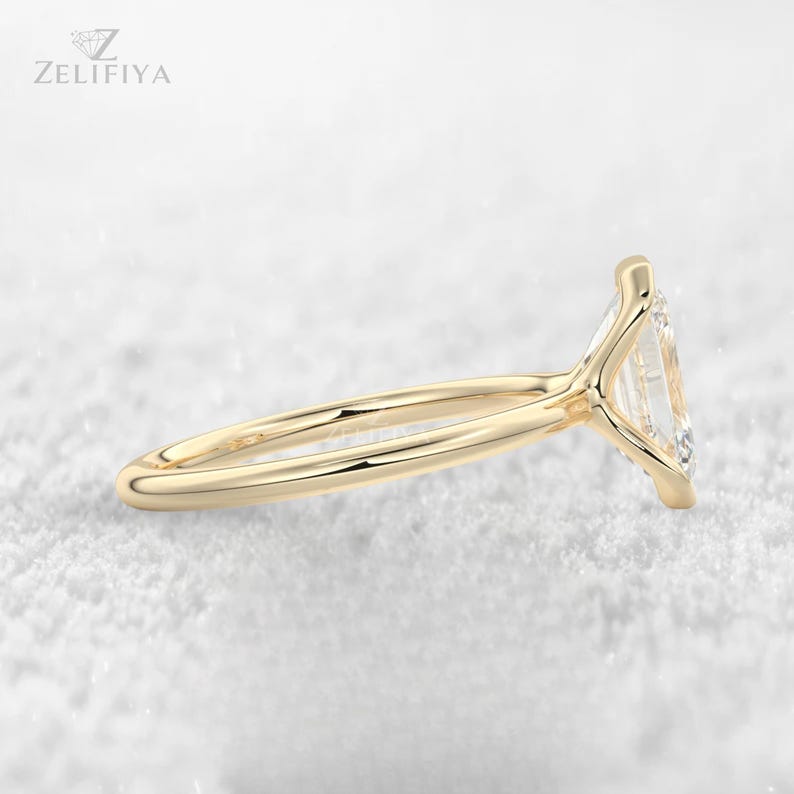 Half Bezel Set 4 Carat Emerald Cut Moissanite Engagement Ring 10K Gold Wedding Ring Emerald ...