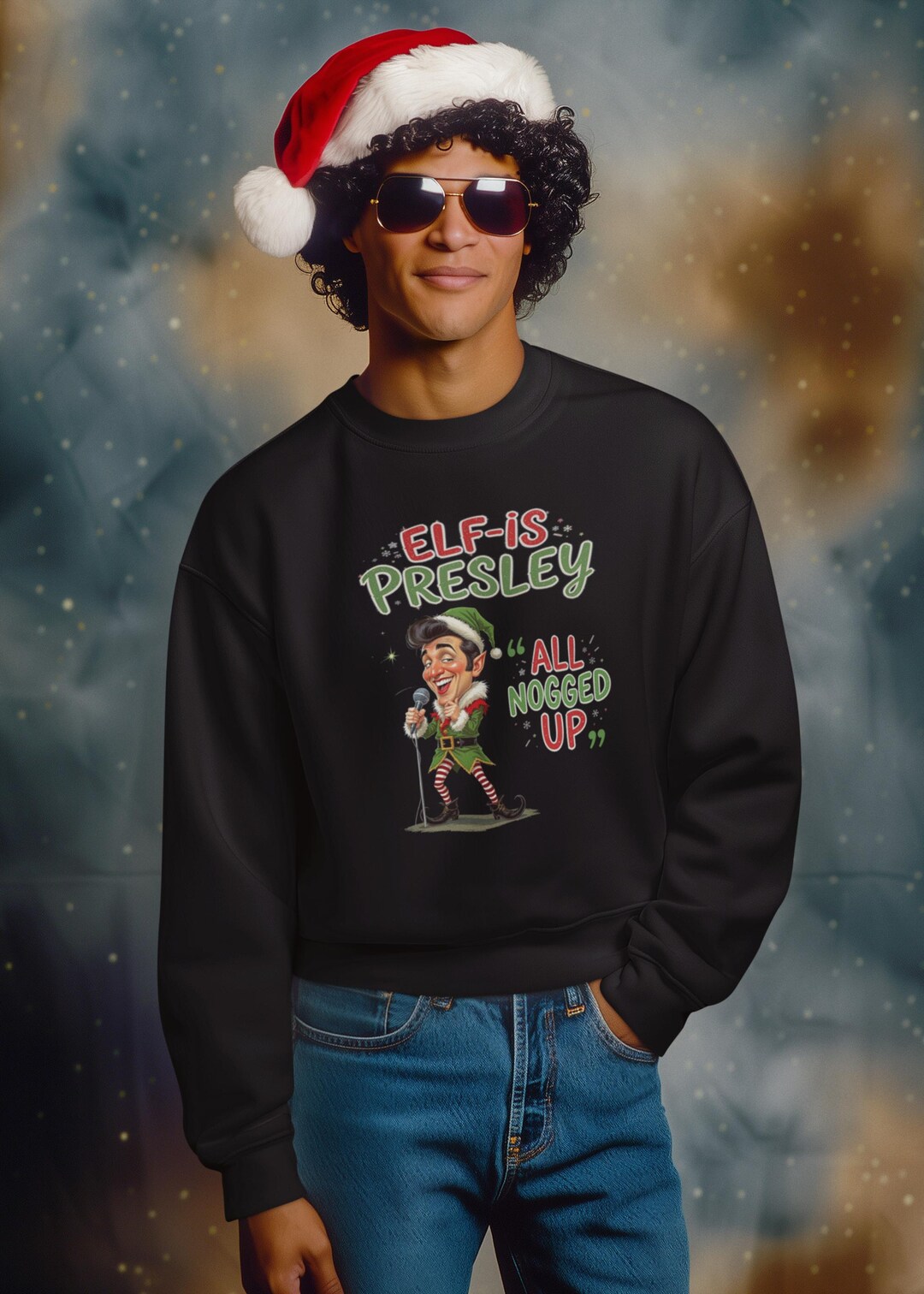 Elf-is Presley All Nogged up Christmas Sweatshirt, Elvis Lover's Gift ...