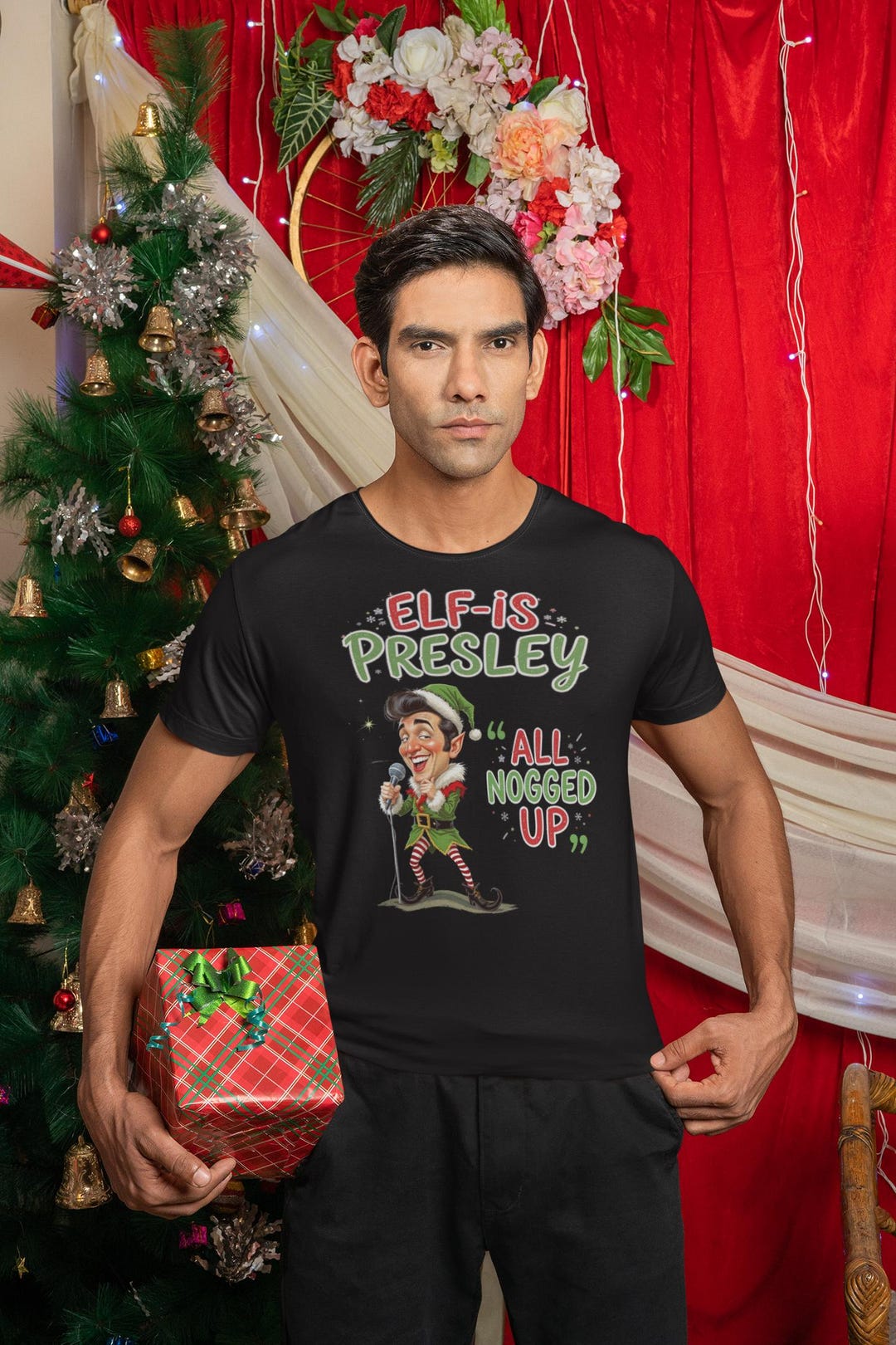 Elf-is Presley All Nogged up Christmas T-shirt, Elvis Lover's Gift ...