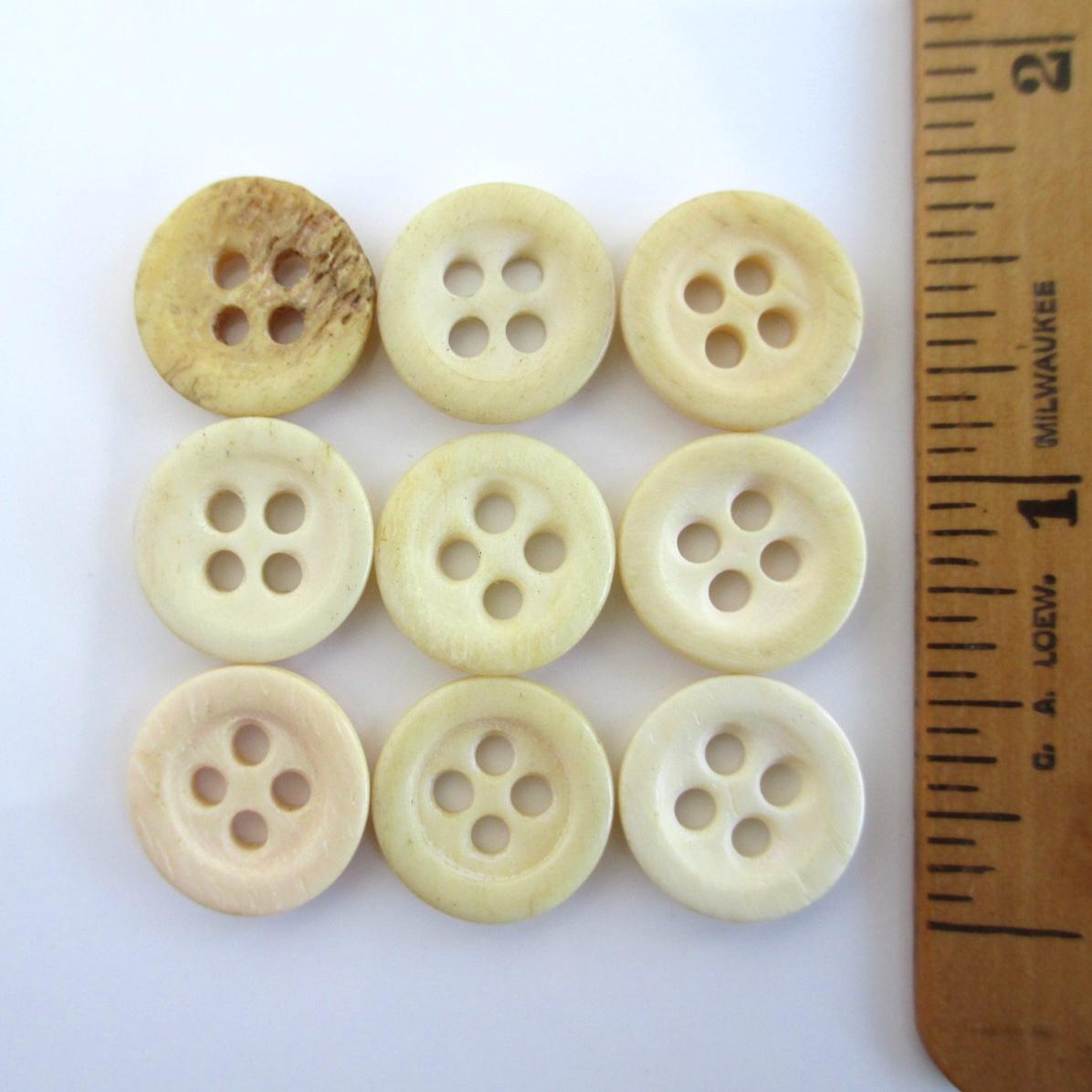 9 Antique Bone Buttons - Vintage 4 Hole Shape - 13.5-14mm (about 9/16 ...