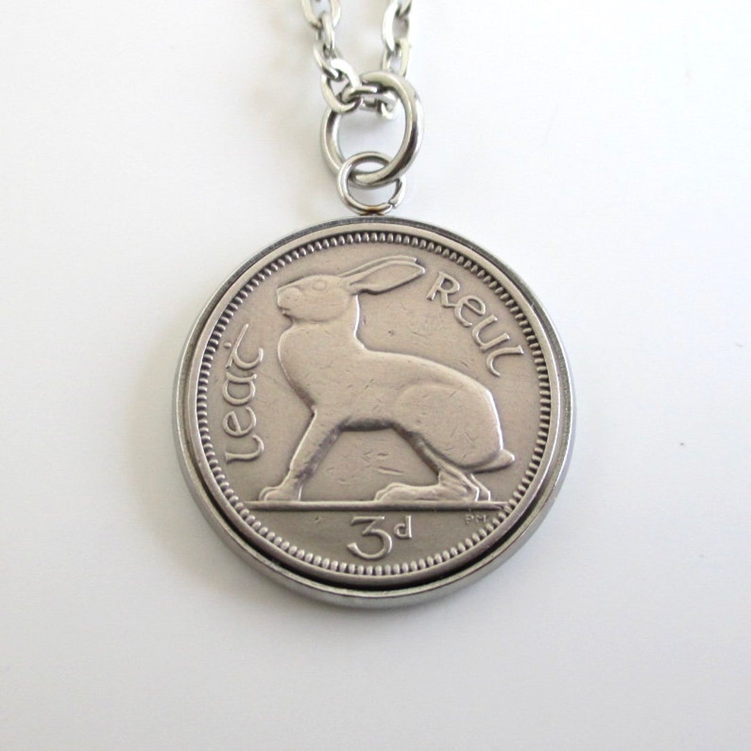 Irish Lucky Rabbit Coin Pendant Necklace Repurposed Vintage - Etsy