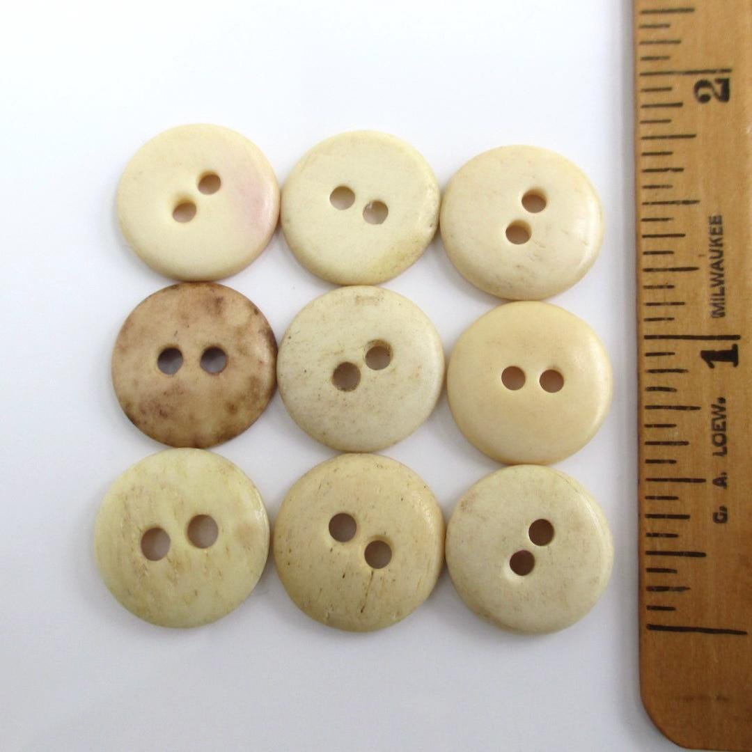 9 Vintage Bone Buttons - Antique Two-hole Convex / Concave 15mm (almost ...