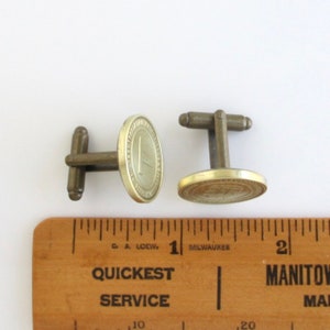 BOSTON T Token Cuff Links Repurposed Vintage Gold Tone MBTA Coins front ...