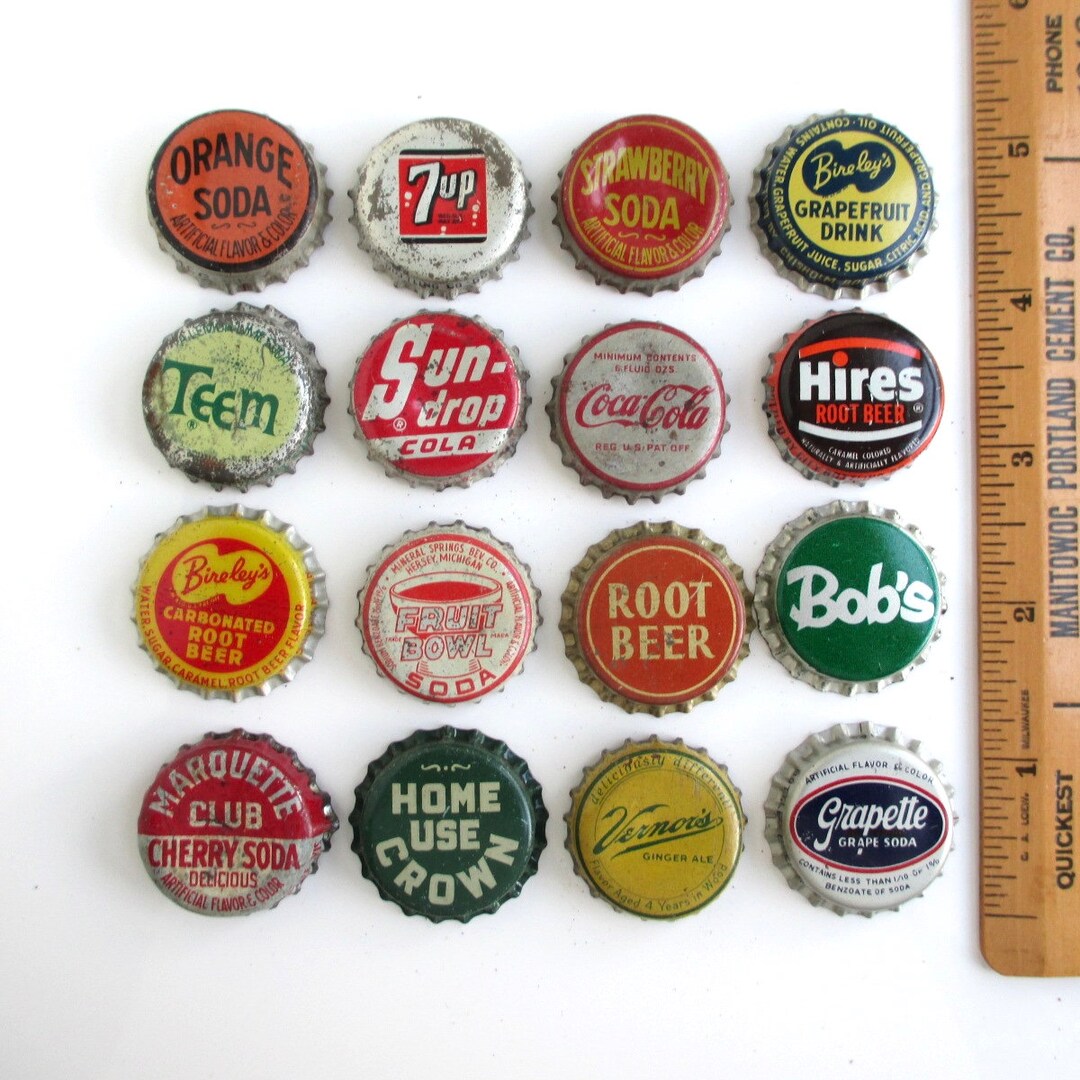 16 Different Soda Bottle Caps W/ Cork Backs Vintage, Nice Variety Lot ...