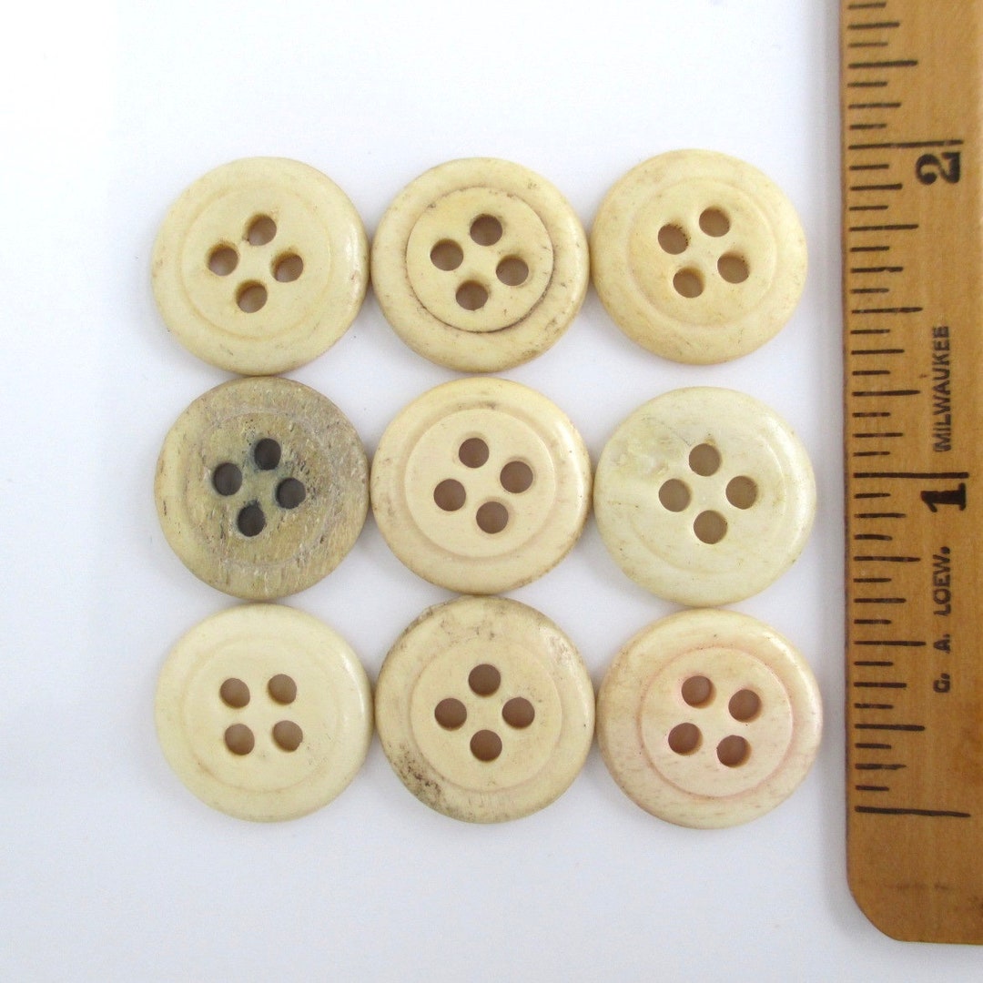 9 Large Antique Bone Buttons - Vintage 4 Hole, Larger 17mm or 11/16 ...