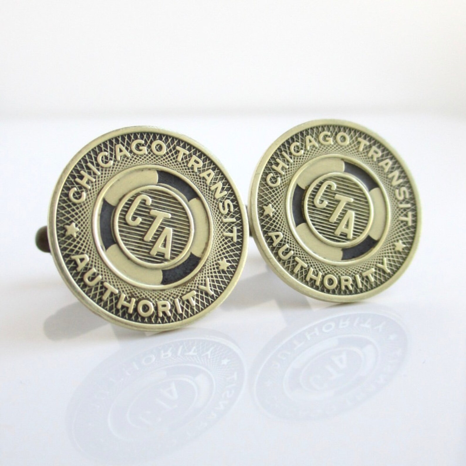 CHICAGO CTA Token Cuff Links Repurposed Vintage 1950's Gold Tone Coins ...