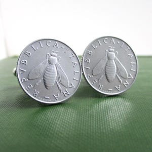 ITALY Bee Coin Cuff Links - Repurposed Vintage 1950's Italia 2 Lira ...