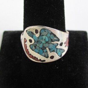 Southwest Thunderbird Ring Vintage, Blue & Red Stone Inlay worn Silver ...