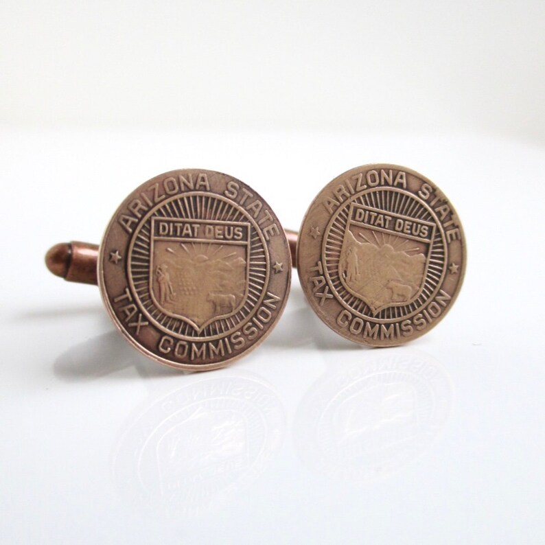 ARIZONA Coin Cuff Links Repurposed Vintage Copper Tax - Etsy