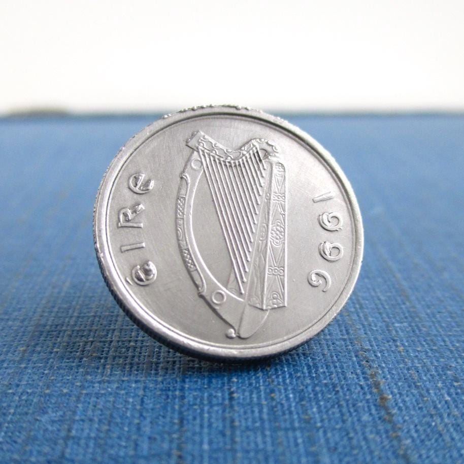 EIRE Ireland Coin Tie Tack / Lapel Pin - Repurposed Vintage Silver Tone ...