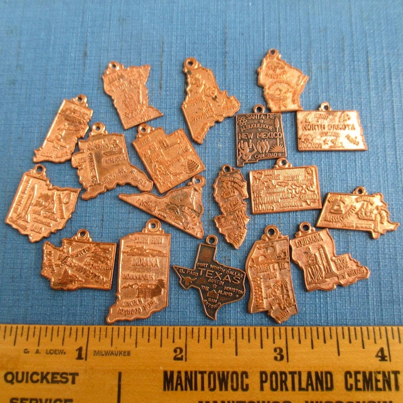 18 Solid Copper State Souvenir Travel Charms - Vintage Lot, All ...