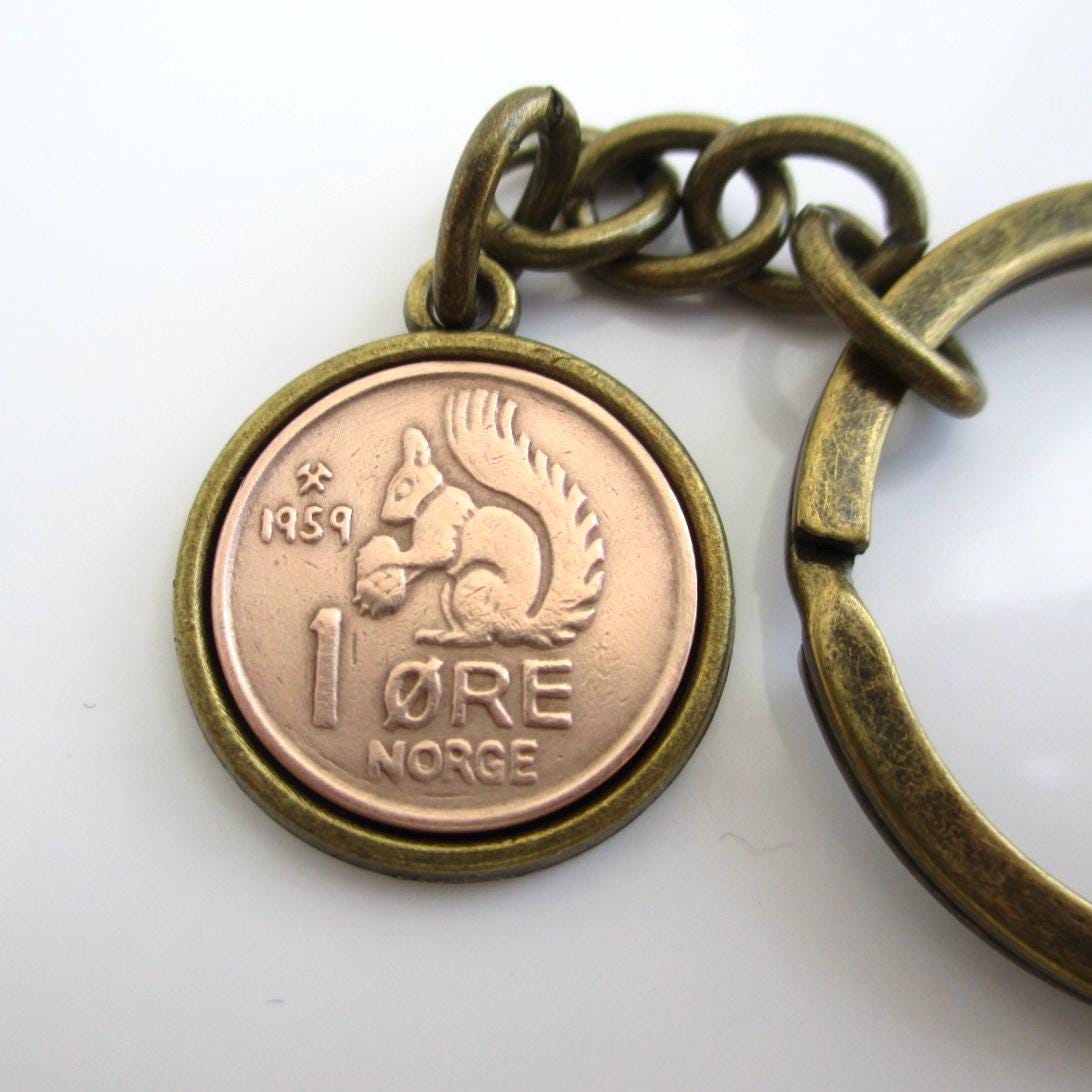 NORWAY Coin Key Chain - Repurposed Vintage Norge Squirrel Coin Keychain ...