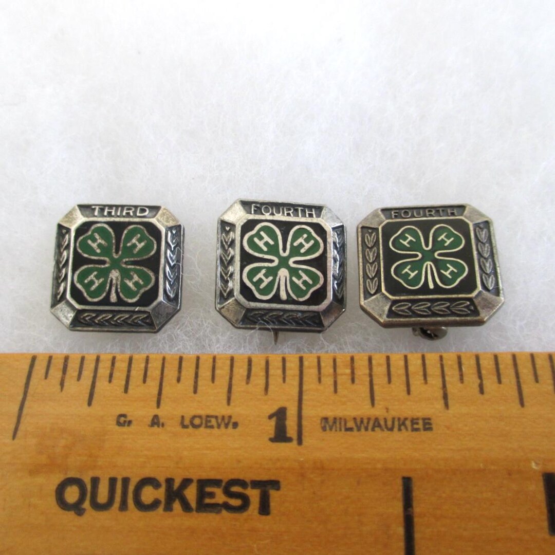 4H Sterling Silver Lapel Pins - 3 Vintage Square Green Clover Design - Etsy