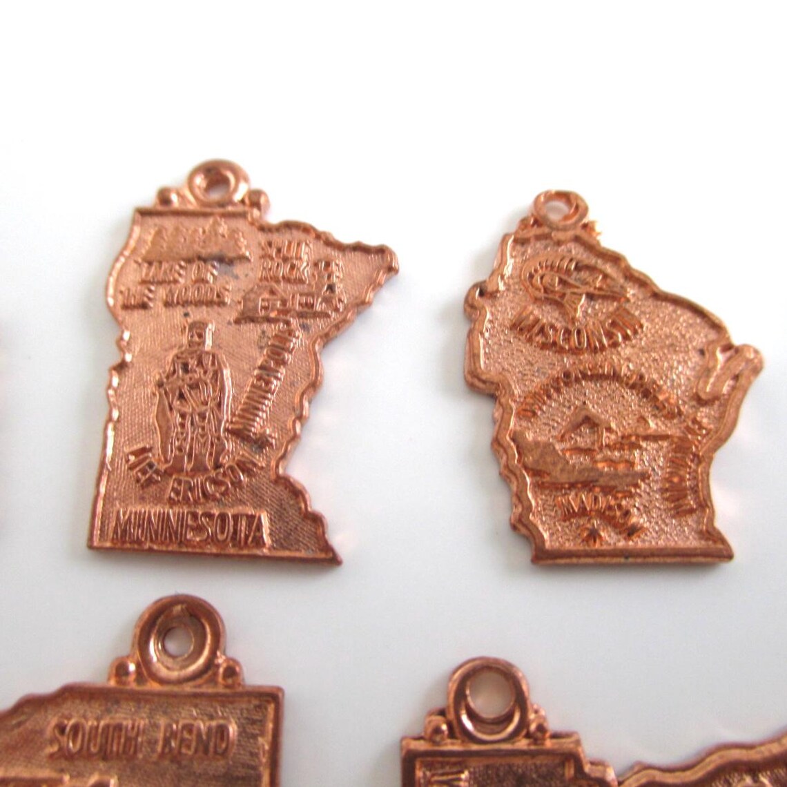 18 Solid Copper State Souvenir Travel Charms - Vintage Lot, All ...