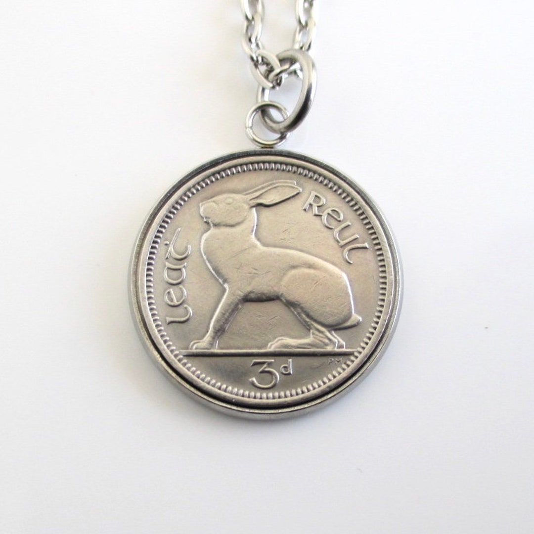 Irish Lucky Rabbit Coin Pendant Necklace Repurposed Vintage - Etsy