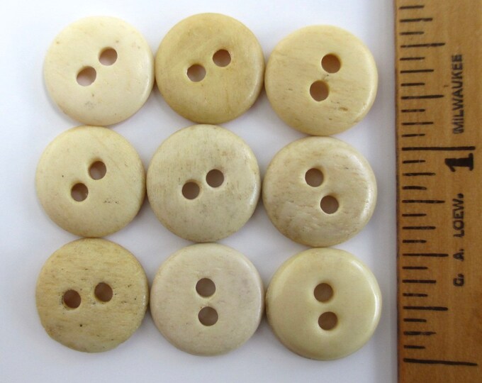 9 Vintage Bone Buttons Antique Two-hole Convex / Concave 14mm about 9/ ...