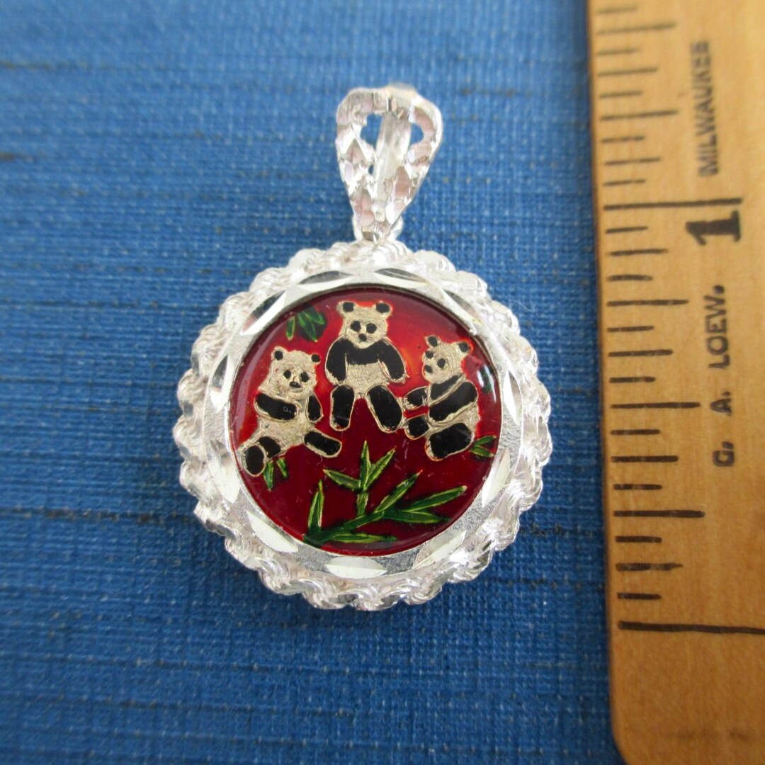 Sterling Silver Panda Bear Pendant - Vintage .999 1/10 Oz Enameled ...