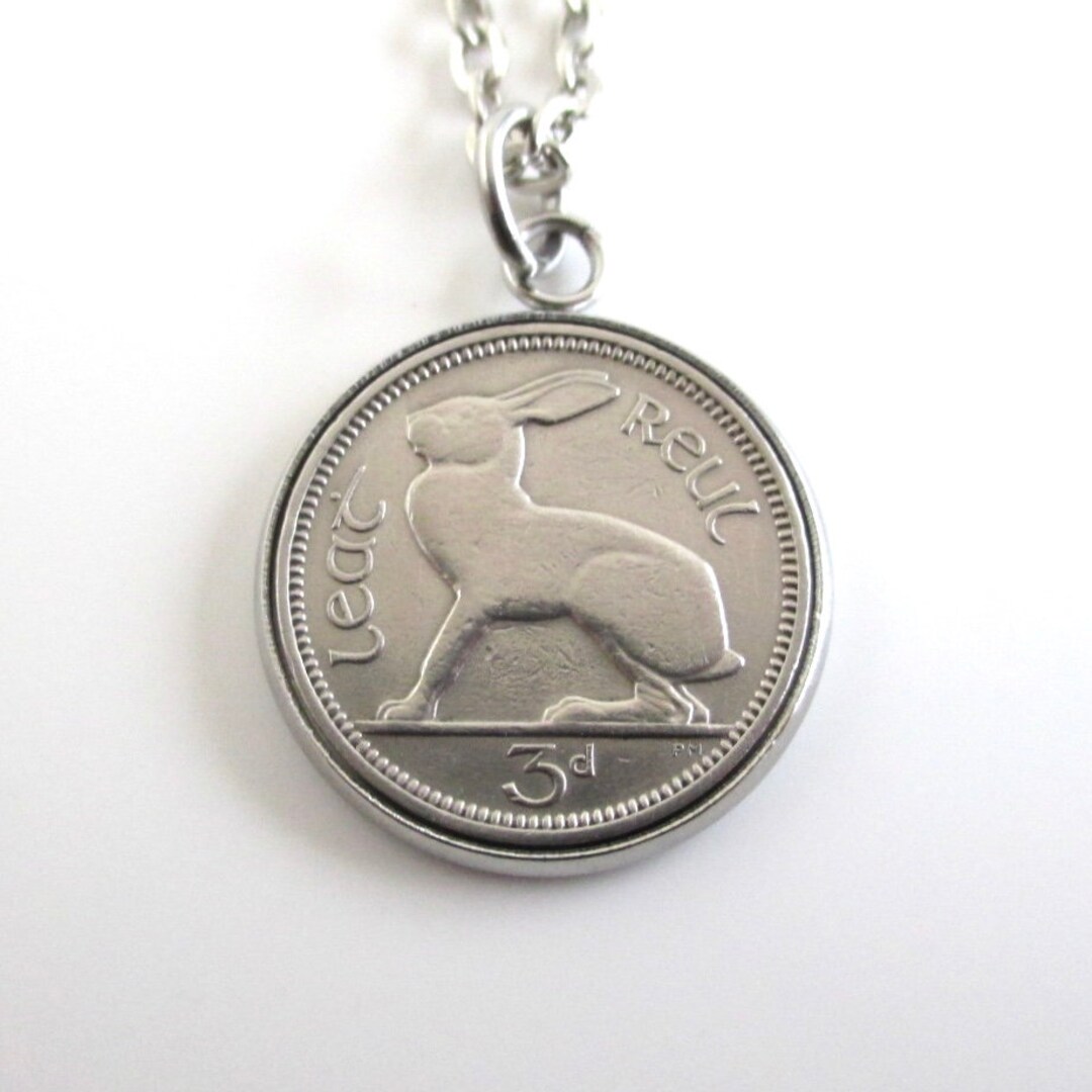 Irish Lucky Rabbit Coin Pendant Necklace Repurposed Vintage - Etsy
