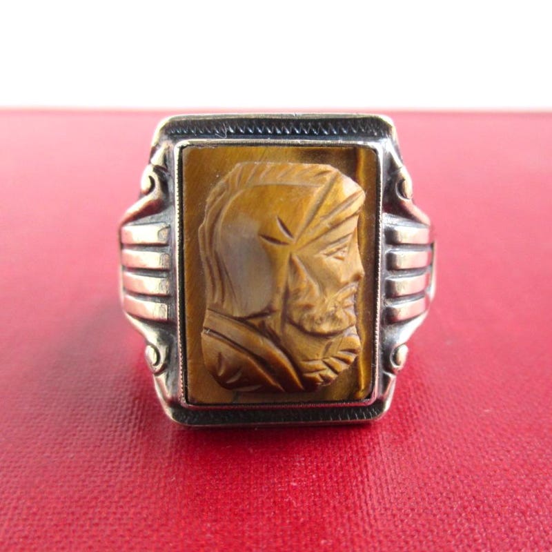 Mens Vintage Carved Tiger Eye Ring - Etsy