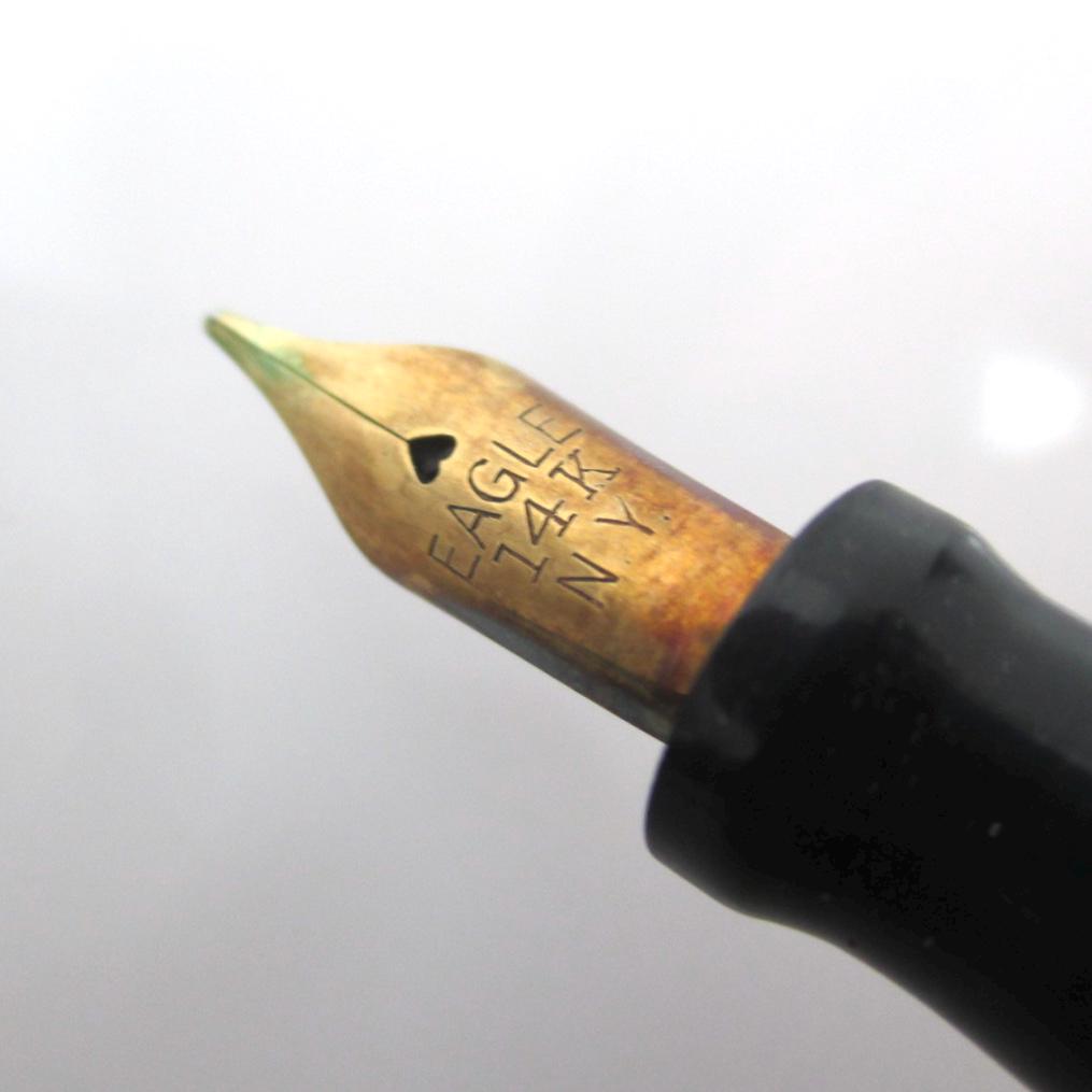 Eagle Fountain Pen in Marbled Green & Black - Vintage Short Size W/ 14K ...