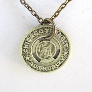CHICAGO CTA Transit Token Necklace Repurposed Vintage 1950's Gold Tone ...