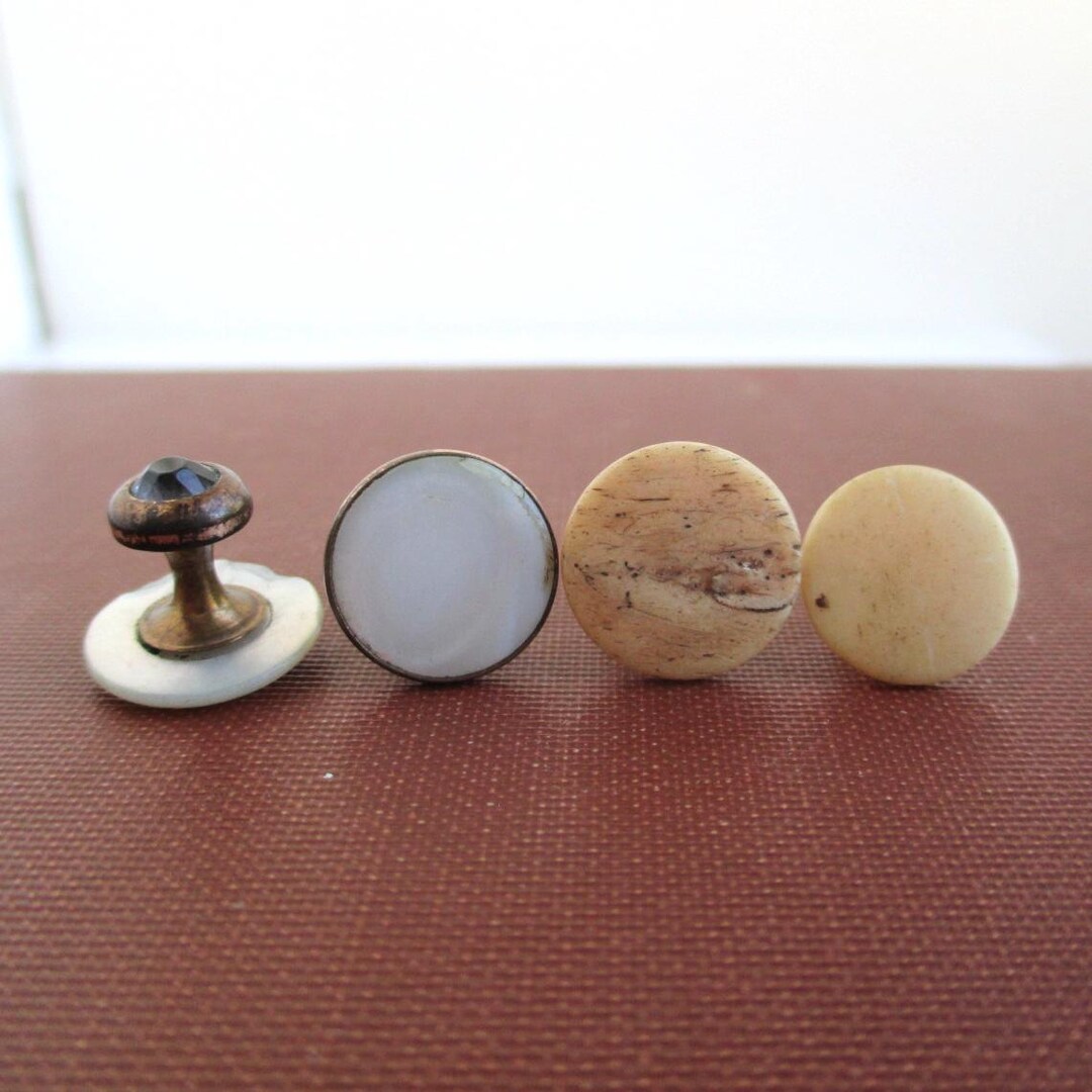 4 Collar Buttons Vintage / Antique different Materials & Sizes: Pearl ...