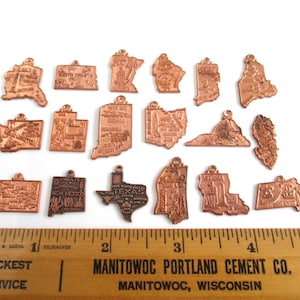 18 Solid Copper State Souvenir Travel Charms - Vintage Lot, All ...