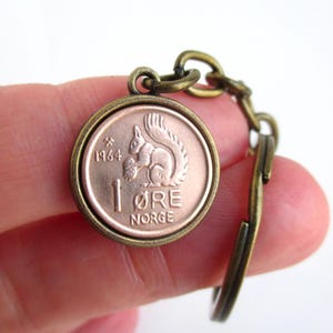 NORWAY Coin Key Chain - Repurposed Vintage Norge Squirrel Coin Keychain ...