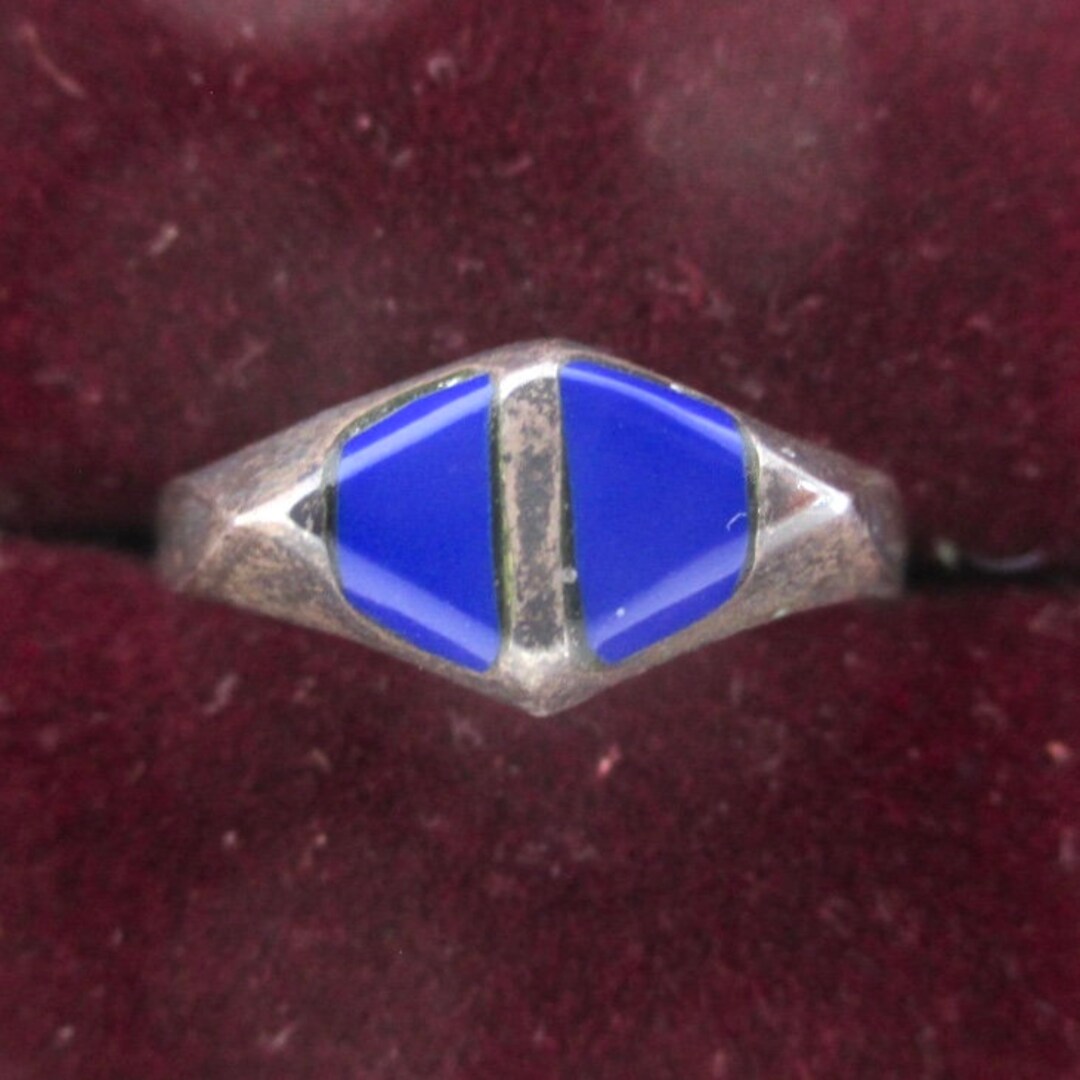 Sterling Silver & Blue Stone Inlay Band Ring Vintage Southwest, Size 8 ...