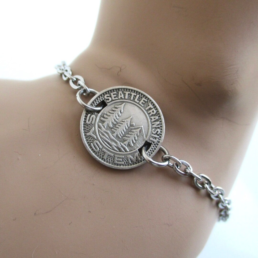 SEATTLE Transit Token Bracelet Repurposed Vintage 1940's Silver Tone ...