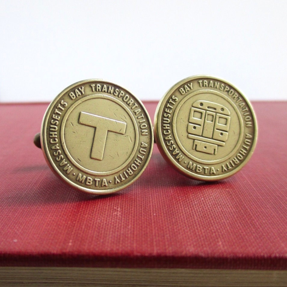 BOSTON T Token Cuff Links Repurposed Vintage Brass MBTA | Etsy
