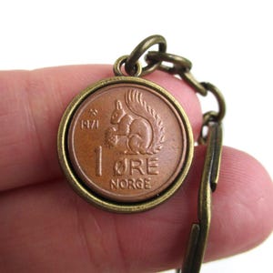 NORWAY Coin Key Chain Repurposed Vintage Norge Squirrel Coin Keychain ...
